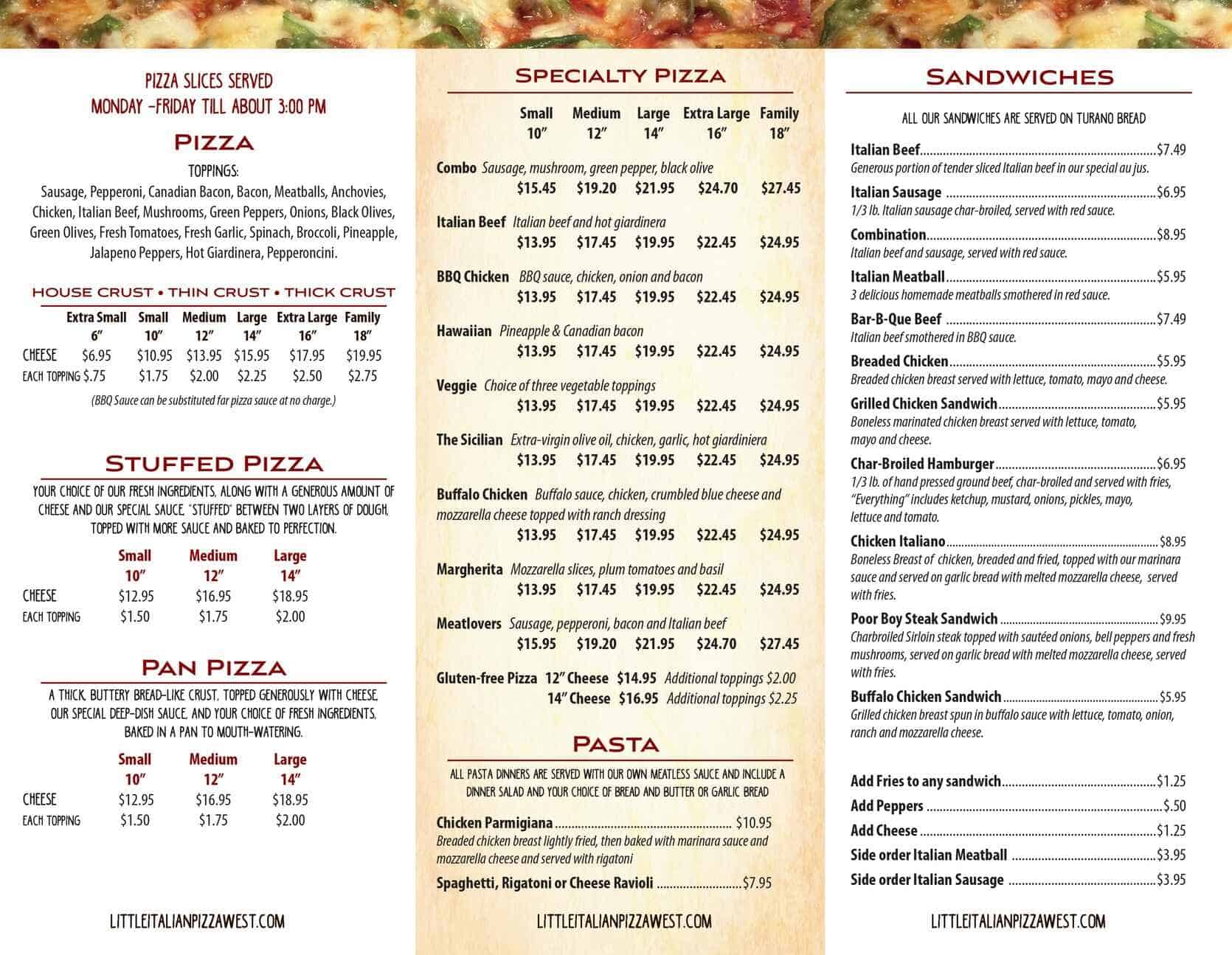 Italian Pizza Menu